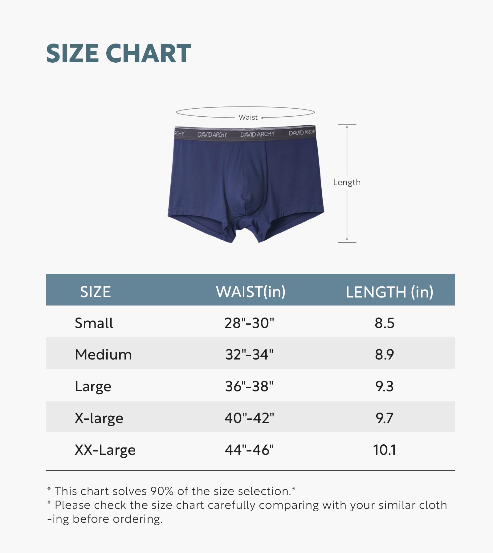 DAVID ARCHY Mens Trunks Underwear Soft Breathable Rayon Made from Bamboo Trunk No Fly Pouch 4-Pack L 2.5''