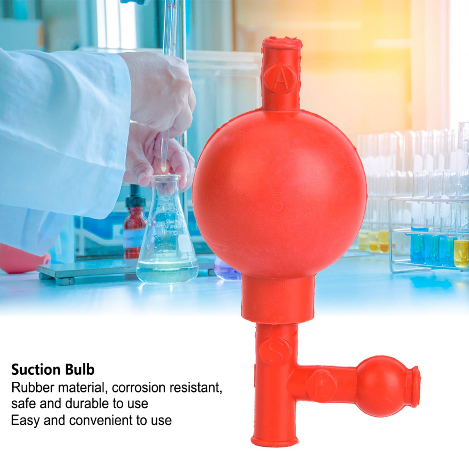 Pipetting Ball Quantitative Suction Bulb Rubber Pipette Filler Lab Suction Ball Pipette Lab Pipette Filler Bulb with 3 Openings Red
