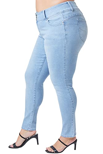 YMI Women’s Mid Rise Skinny Jeans, Wannabettabutt, Sustainably Made, Zip Fly, 3-Button, Fitted, Trendy, Butt-Lifting Stretchy Denim, Mid Waisted Jean, Full Length