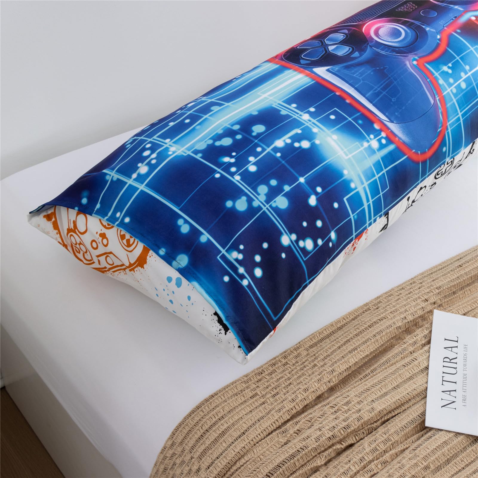 Meeting Story Game Gaming Body Pillow Cover Gamer Bedding Pillowcase with Envelope Closure for Boys Kids Adults (Blue-Purple)