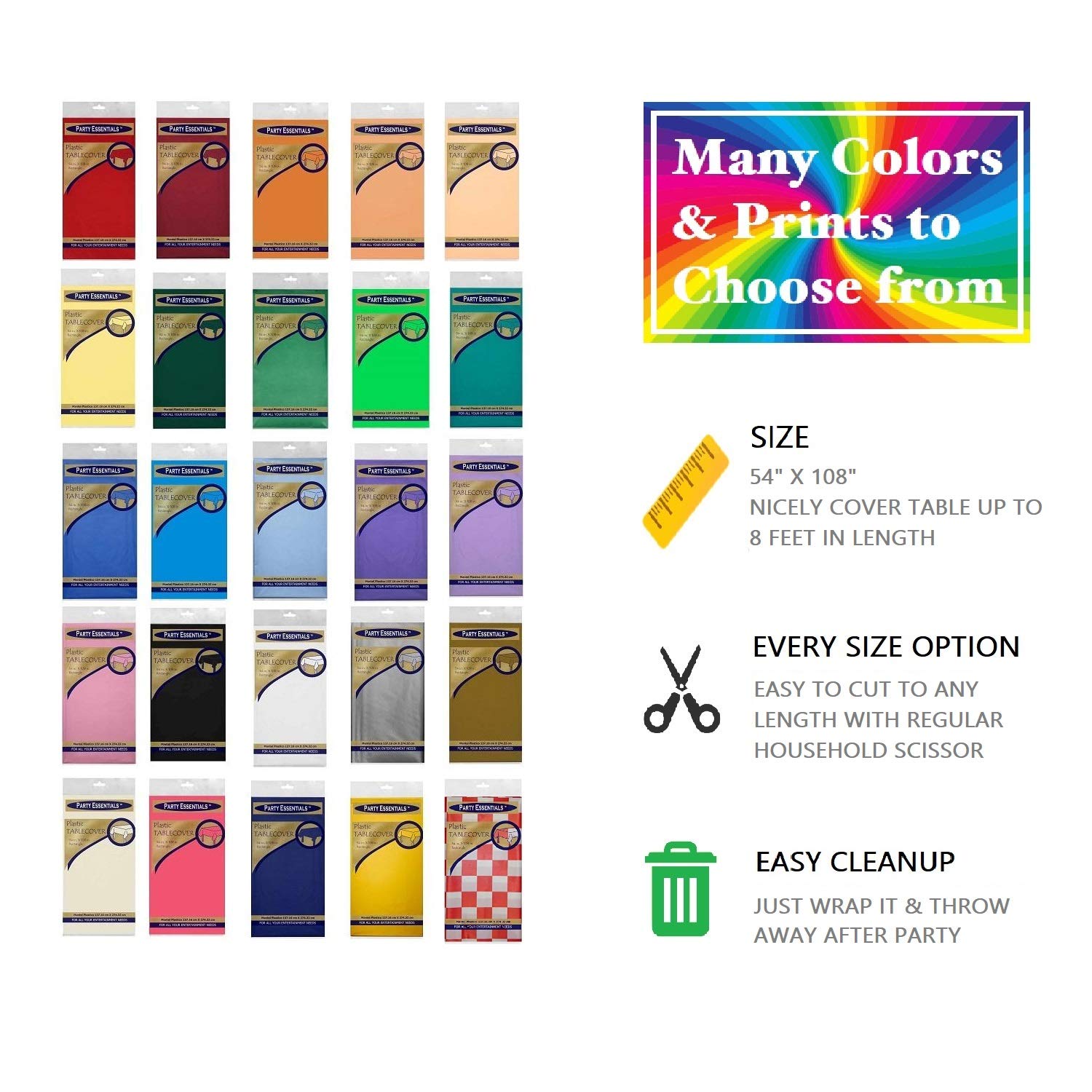 Party Essentials Heavy Duty Plastic Table Cover Available in 44 Colors, 54" x 108", Neon Green