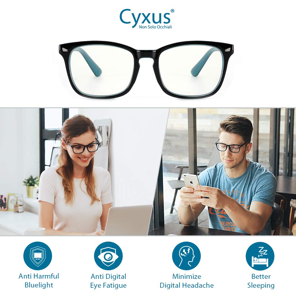 Cyxus Blue Light Glasses Men Women Reduce Eye Strain UV Blocking for Computer Screen (8082T54 Outer Black Inner Blue)