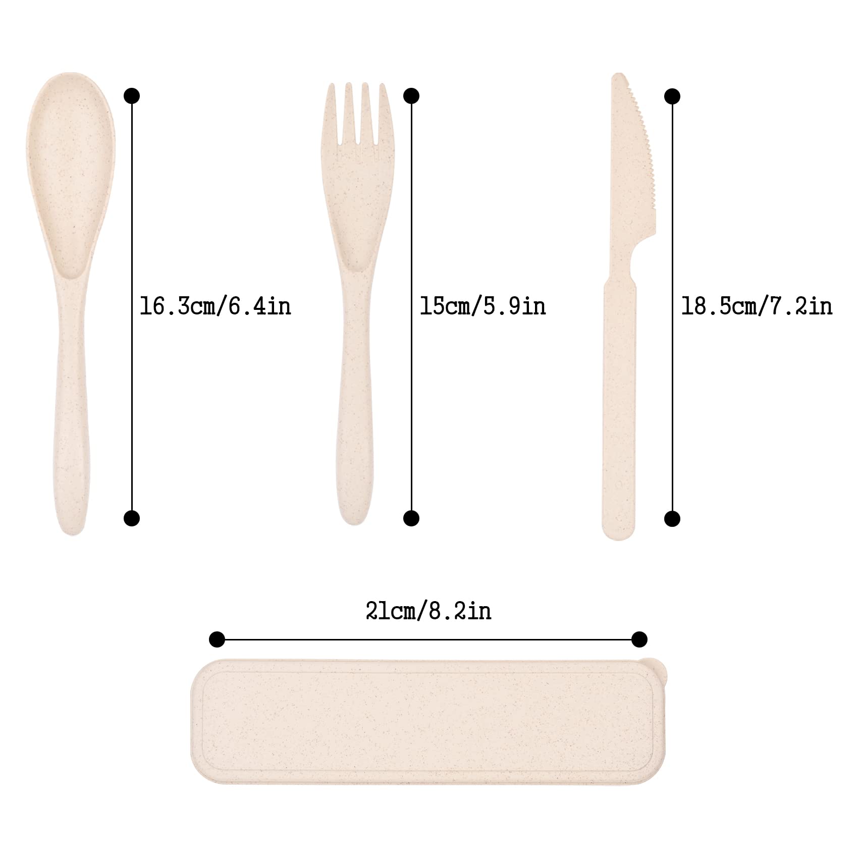 Travel Utensil Set with Case, 2 Sets Wheat Straw Reusable Spoon Chopstick Forks Tableware, Portable Cutlery Travel Picnic Camping or Daily Use (Beige, Green)