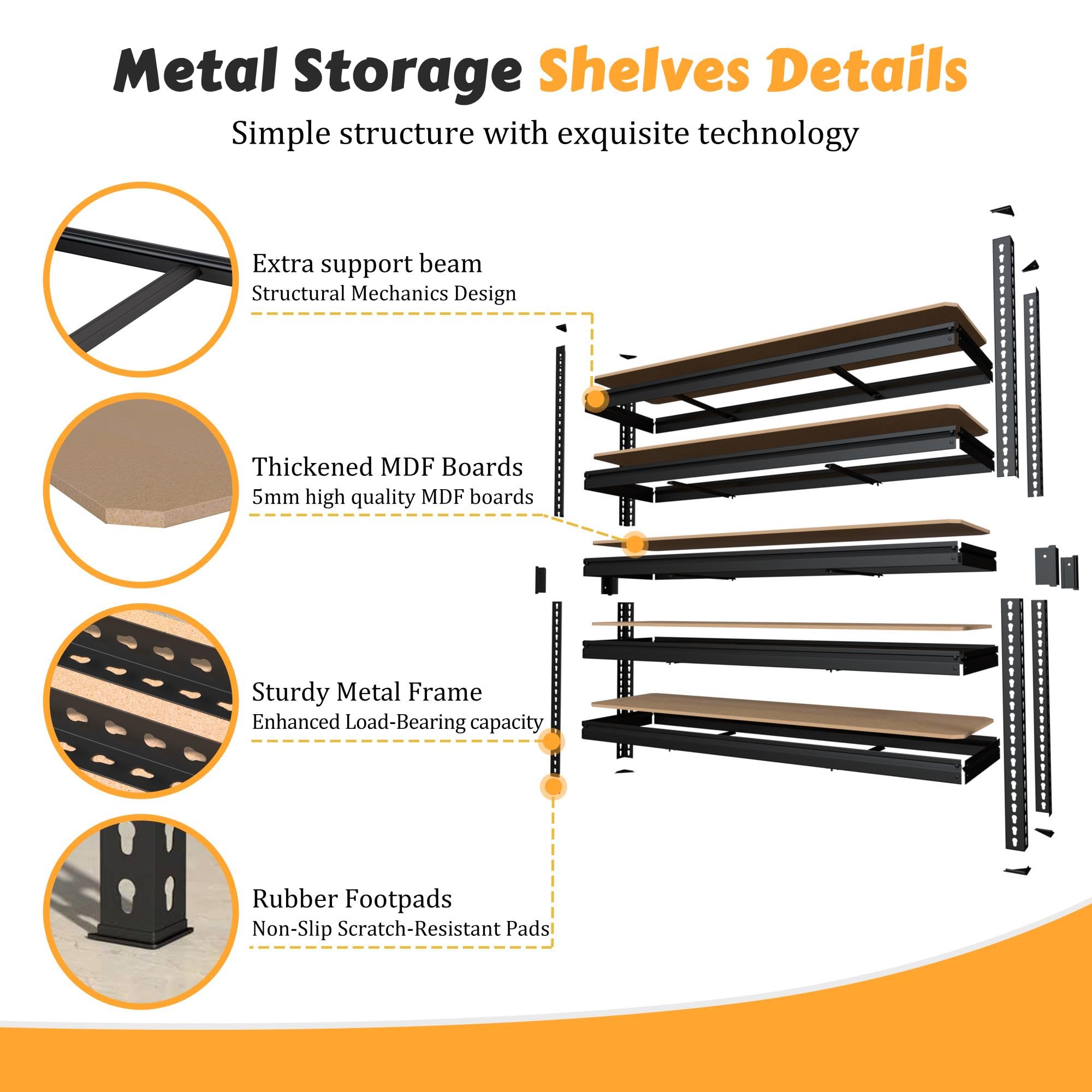MUPATER 47.83" W x 23.82" D x 72.05" H Metal Storage Shelves, 5 Tier Shelves and Adjustable Shelves, Garage Shelving Unit, Standing Utility Shelf Racks for Garage Warehouse Kitchen