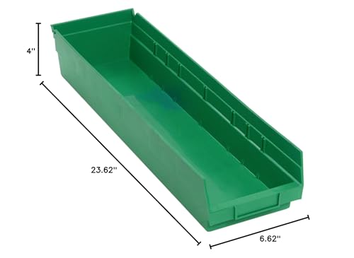 Quantum Storage Systems QSB106GN 8-Pack 4" Hanging Plastic Shelf Bin Storage Containers, 23-5/8" x 6-5/8" x 4" , Green