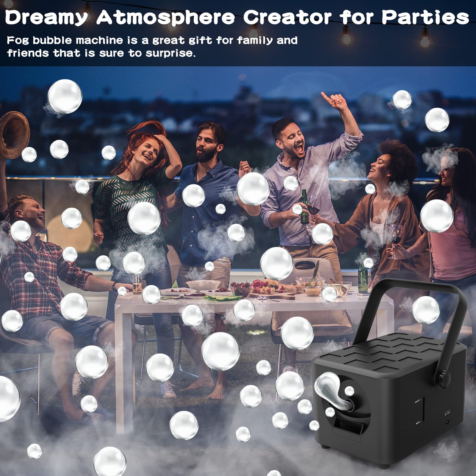 Fog Bubble Machine, High Output Smoke Bubble Blower, 5000+ White Smog Bubbles Per Minute, 2 in 1 Fog & Bubbles Effect for Indoor Outdoor Halloween Christmas Holiday Wedding Party