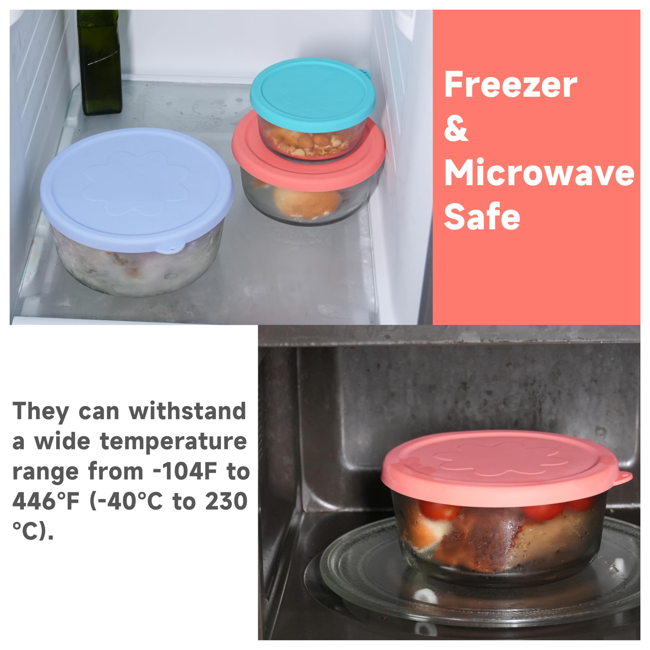 LUVCOSY 2 Cup 4 Cup Silicone Replacement Lids Storage Cover for Anchor Hocking Glass Bowls (Container not Included) 4 Pack Microwave, Dishwasher and Freezer Safe