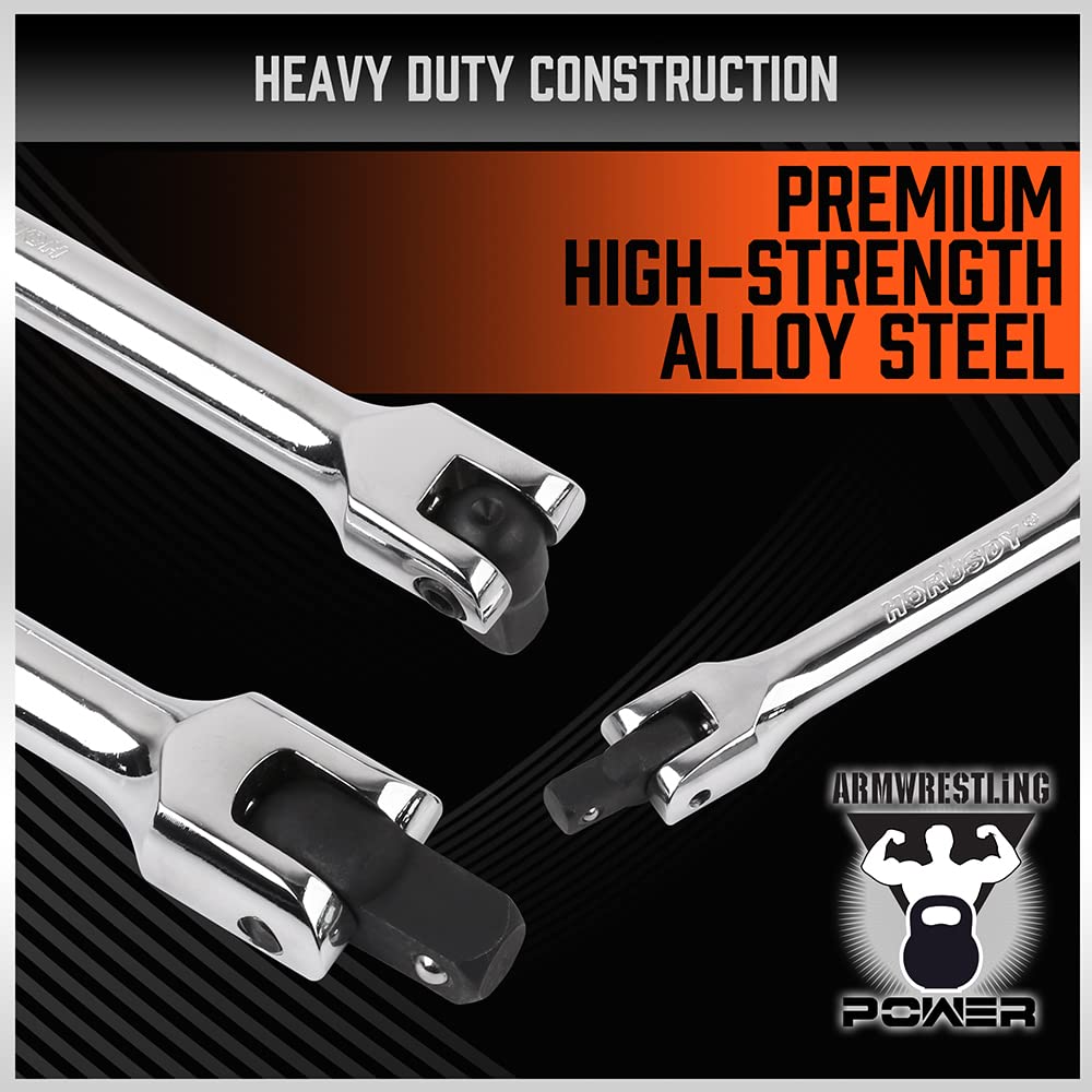 HORUSDY 3-Piece Breaker Bar Set, 1/4'', 3/8'' & 1/2'' Drive, Heavy Duty Breaker Bars, 6'', 10'', 15'' Length, with 180° Rotatable Head, Chrome Vanadium Steel Made.