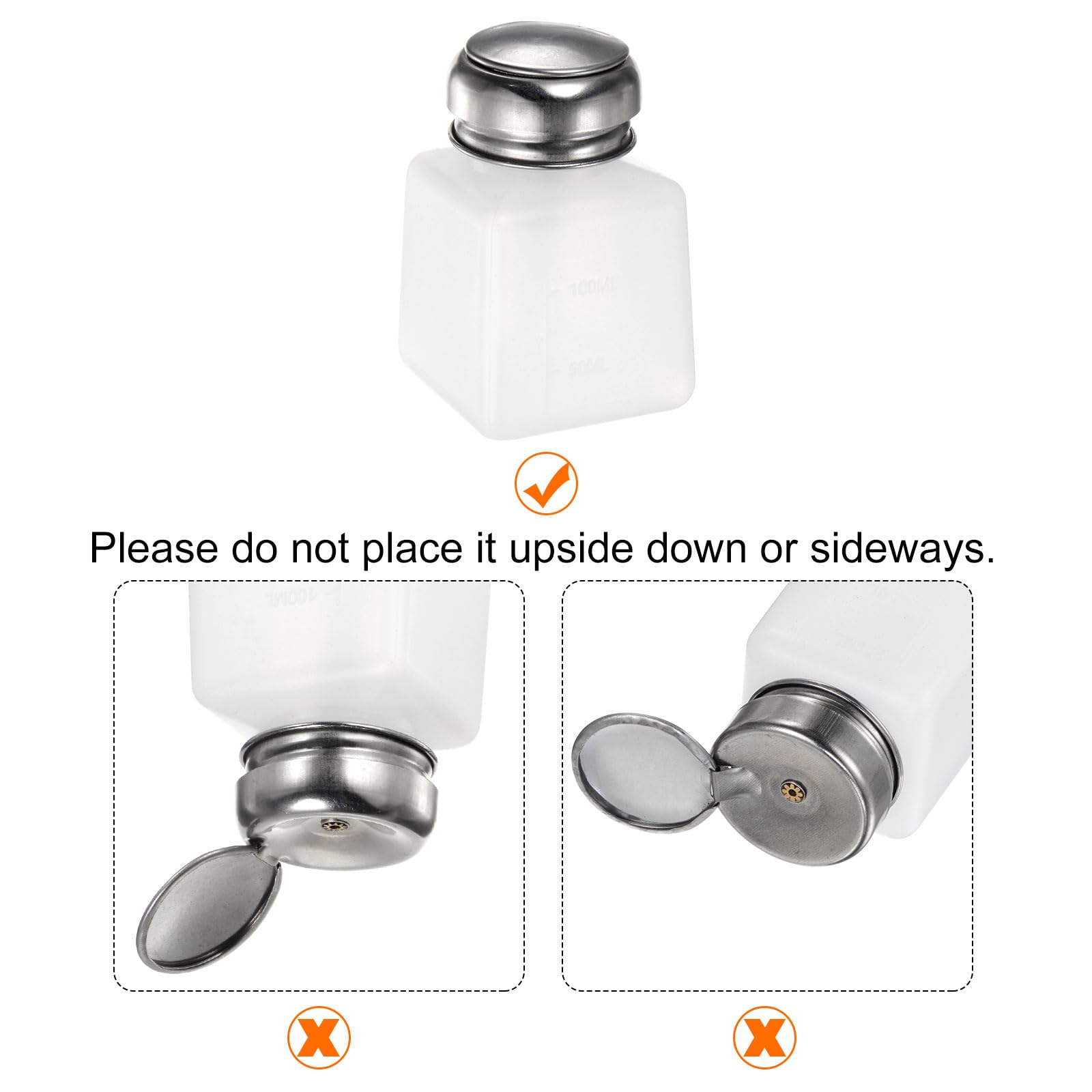 HARFINGTON 3pcs Solvent Alcohol Dispensers 100ml(3.4oz) Push Down Liquid Dispenser Pump Bottle with Sealing Stainless Steel Lid for Acetone Cleanser Polish Remover, White