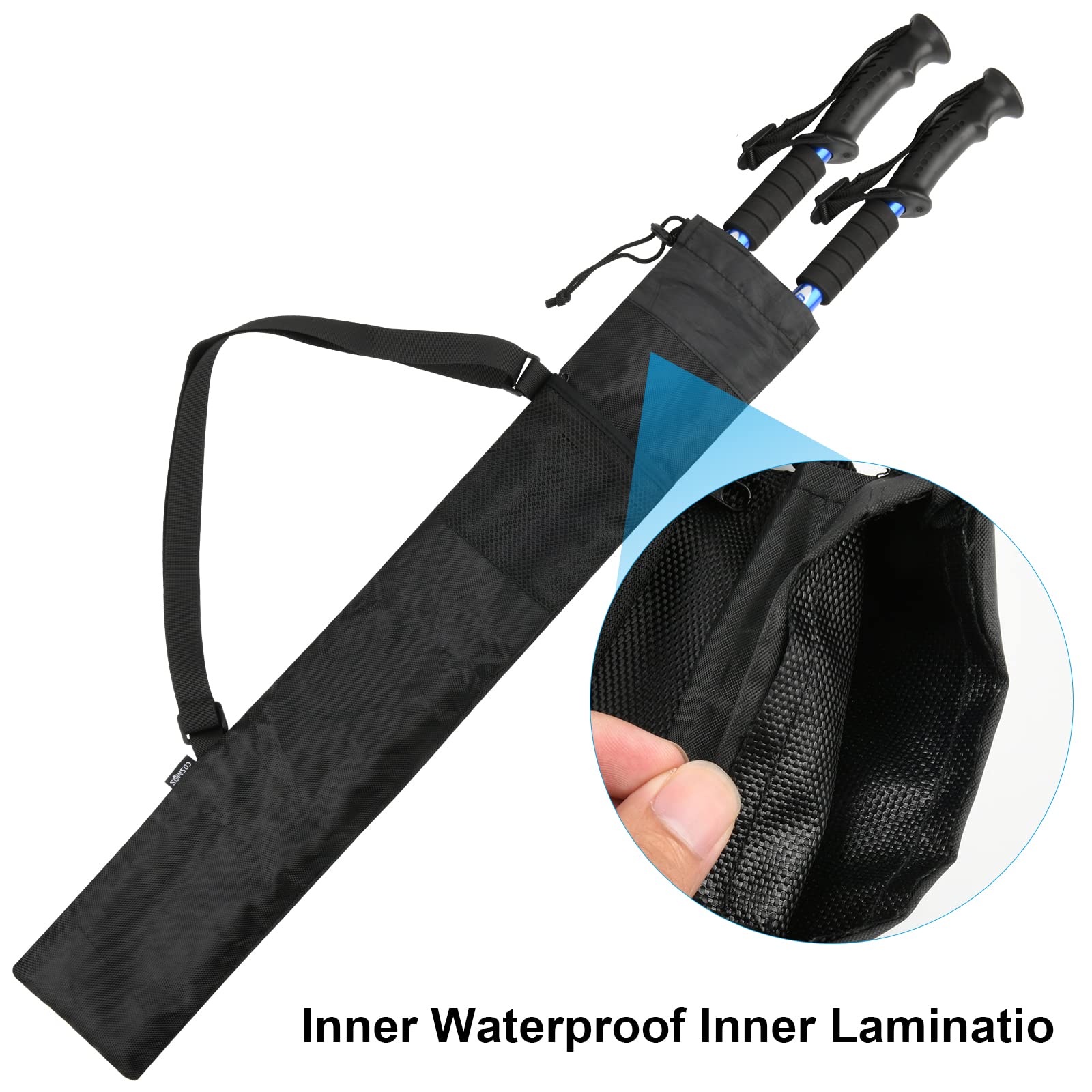 Cosmos Trekking Poles Carry Bag Portable Hiking Poles Carrying Shoulder Bag Tent Poles Replacement Storage Pouch for Trekking Hiking Poles & Walking Stick, Ajustable Shoulder Strap, Black