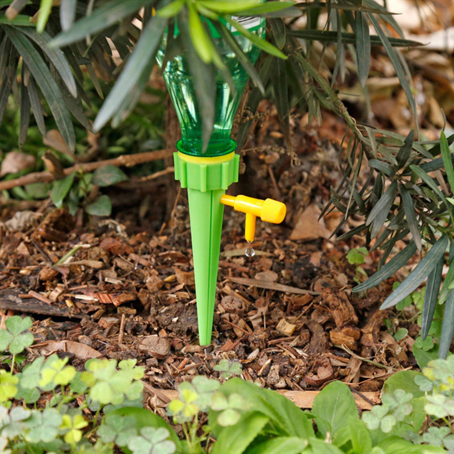Self Watering Spikes, Slow Release Control Valve Switch Automatic Irrigation Watering Drip System, Adjustable Water Volume Drip System for Vacation and Outdoor Plant Watering-12Pack(6 green&6 blue)