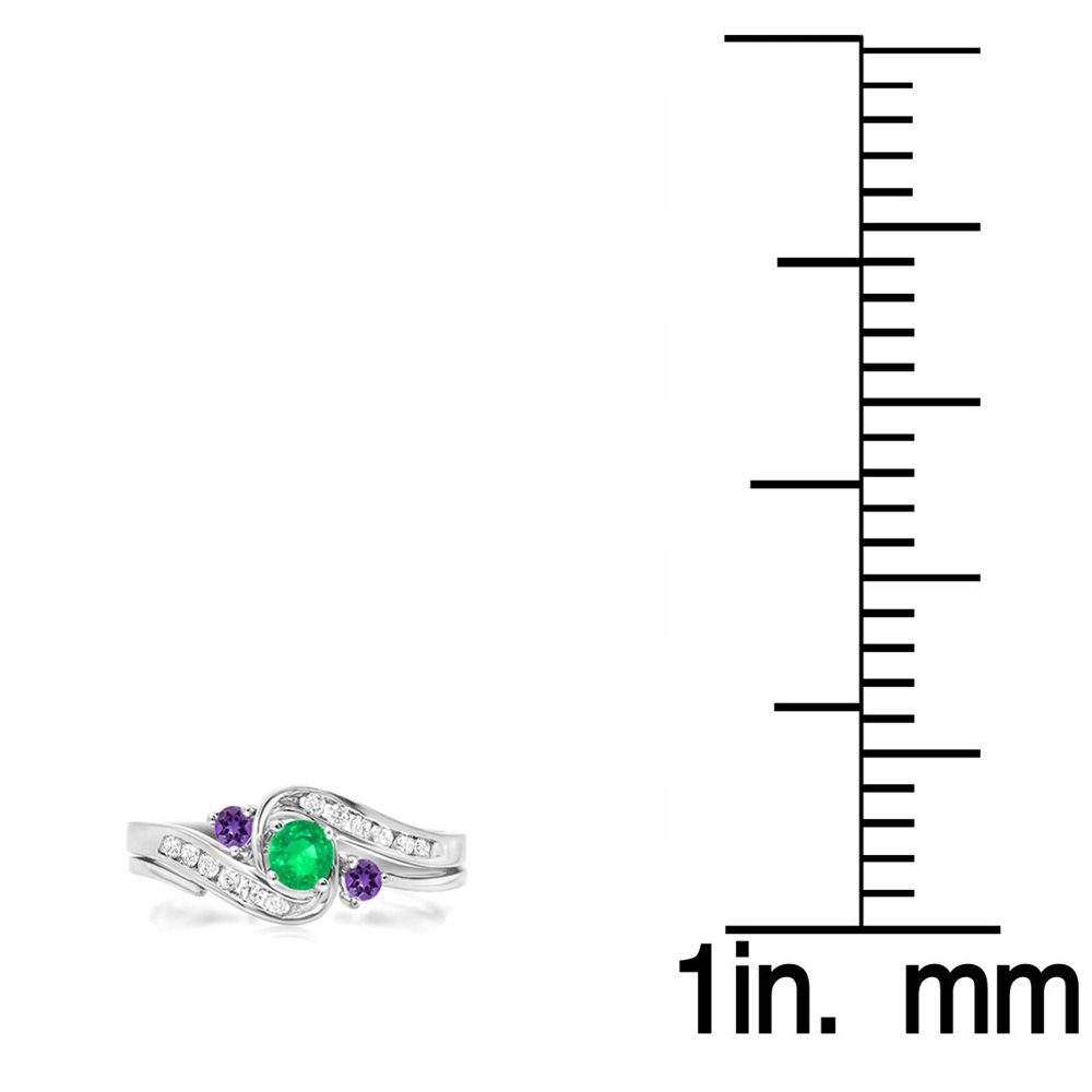 Dazzlingrock Collection Green Emerald, Amethyst & White Diamond Wedding Ring Set in 14K White Gold, Size 7
