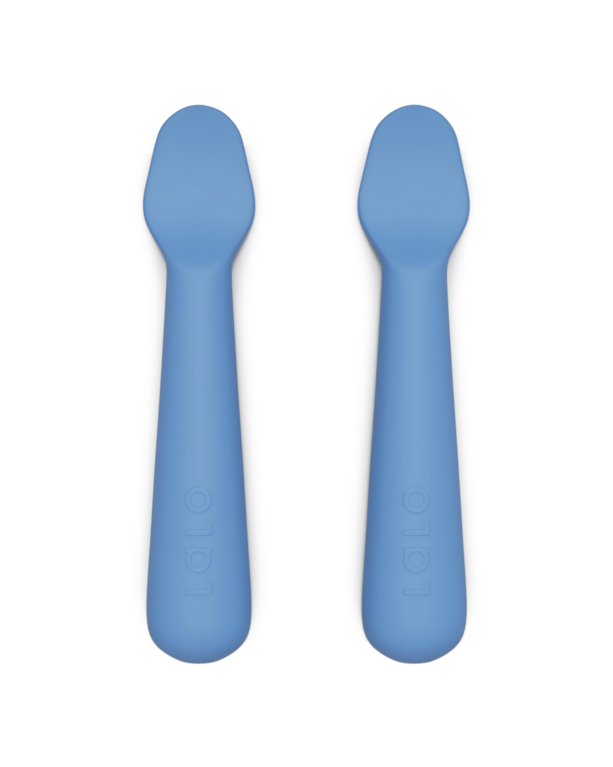 Lalo Little Spoon Set - 2 Piece Baby Spoons Set for Infants & Babies - Made From Food Grade Silicone Dishwasher Safe - Baby Feeding Essentials for Early Stage Mealtime - Blueberry