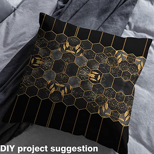 Marble Upholstery Fabric, Black Grey Geometric Gold Plaid Fabric by The Yard, Modern Luxury Diamond Decorative Fabric with Metallic Stripe Printed Beehive Hexagon Grid Fabric, 2 Yards