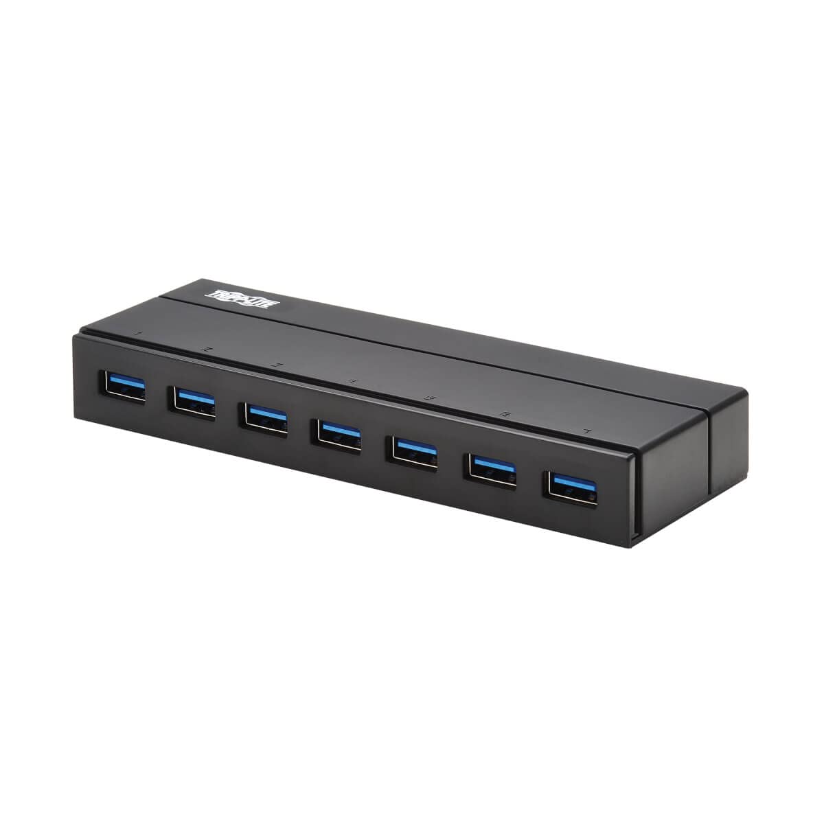 Tripp Lite 7-Port USB-A Mini Hub - USB 3.2 Gen 1, Up to 5 Gigabits per Second, Plug-and-Play No Software Needed, International Plug Adapters for UK, EU, & Australia - 1-Year Warranty (U360-007-INT)
