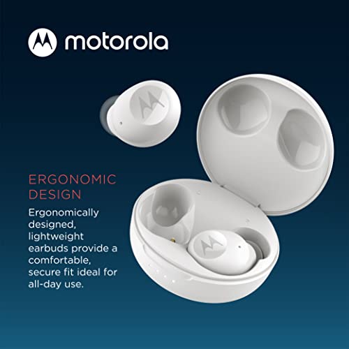 Motorola Moto Buds 250-True Wireless Bluetooth Earbuds with Microphone and Wireless Charging Case - IPX5 Water Resistant, Smart Touch-Control, Lightweight Comfort-Fit, Clear Sound, Deep Bass - White