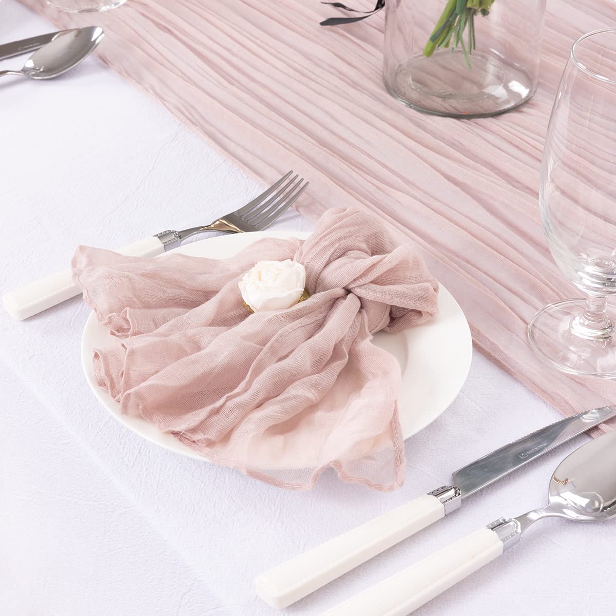 DeZerlor Dusty Pink Cheesecloth Table Runner 14ft Gauze Table Runner Rustic Sheer Cheese Cloth Table Runner 170 inches long for Wedding Bridal Baby Shower Spring Table Decor