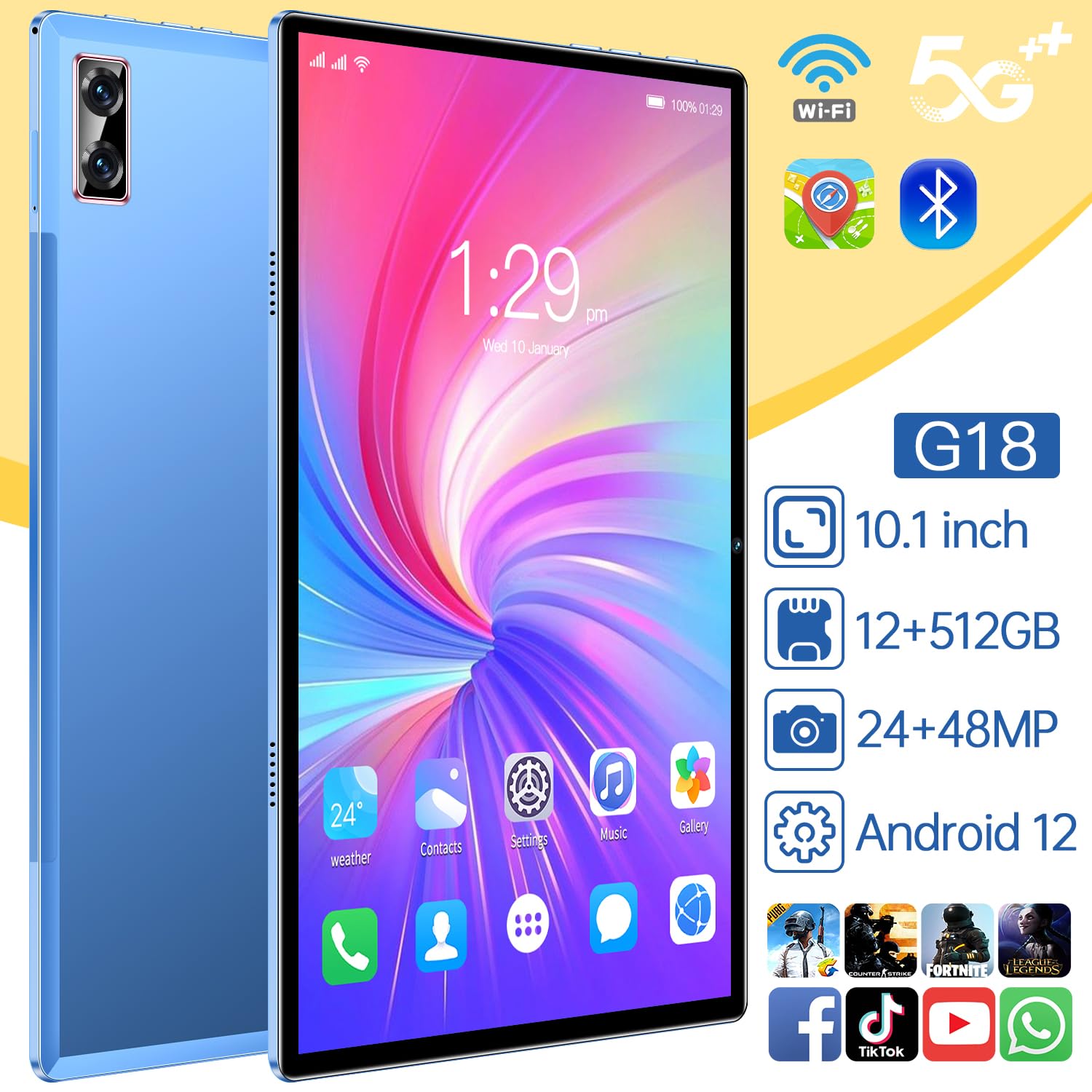 deriny G18 10 inch Android Tablet,1080p Full HD,Long Battery Life,Dual Camera,6GB RAM 128GB ROM,Dual SIM,WiFi,GPS,Bluetooth,Fire HD Kids Tablet,Widely Compatible with App(Blue)