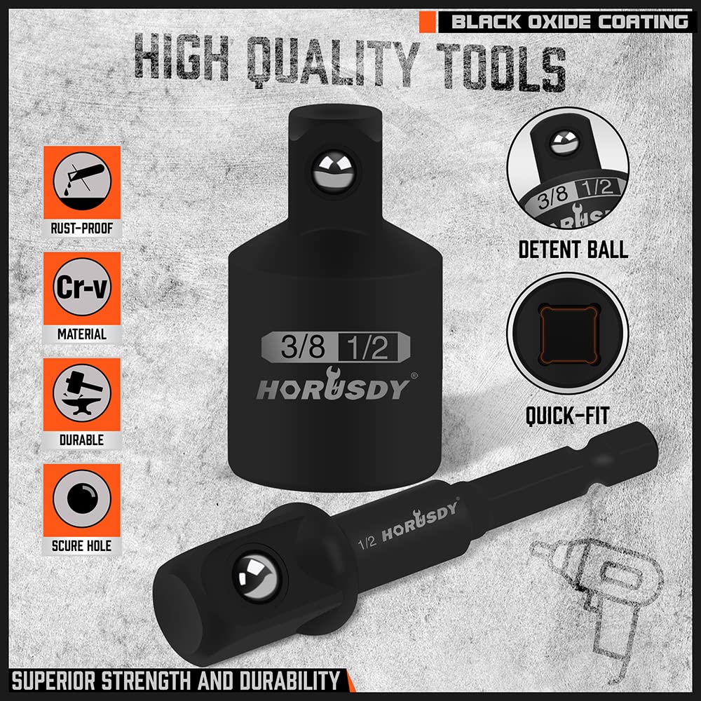 HORUSDY 7-Piece Power Drill Impact Sockets Adapter Set, Hex Shank Socket to Drill Adapter 1/4" 3/8" 1/2" Impact Driver Adapter