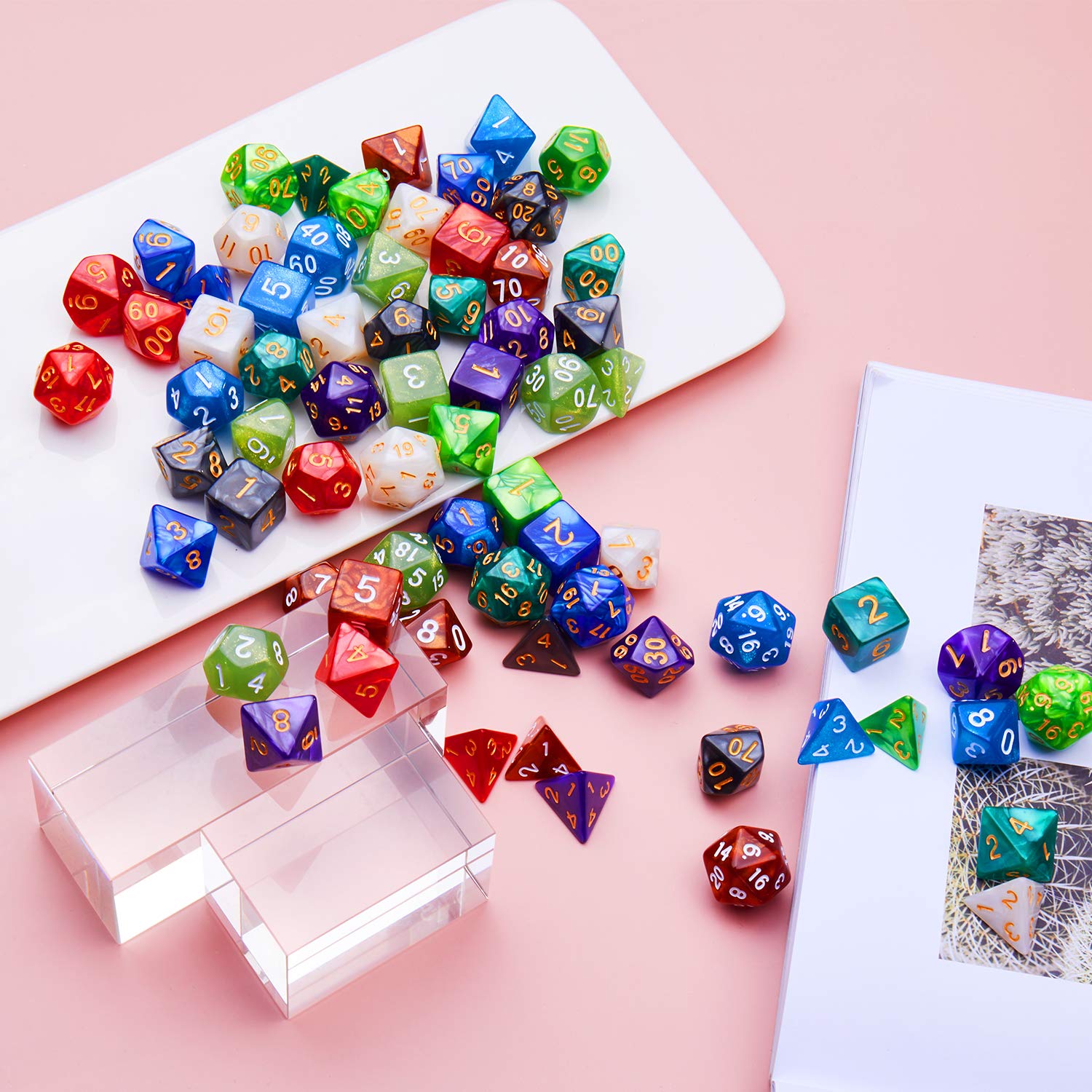 DND Dice Sets, 10 X 7 Sets (70 Pieces) Polyhedron Dice for Dungeons and Dragons RPG MTG D&D Tabletop Game with 1 Big Pouch D4 D8 D10 D12 D20