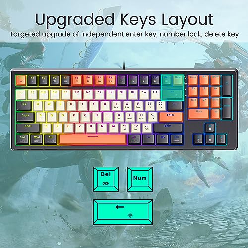 Mechanical Keyboard with Number Pad, Upgraded RGB Wired 85% Compact Keyboard with Gasket Structure, Hot Swappable Red Switch Mechanical Gaming Keyboard /Programmable /93 Keys for Windows Mac PC Laptop