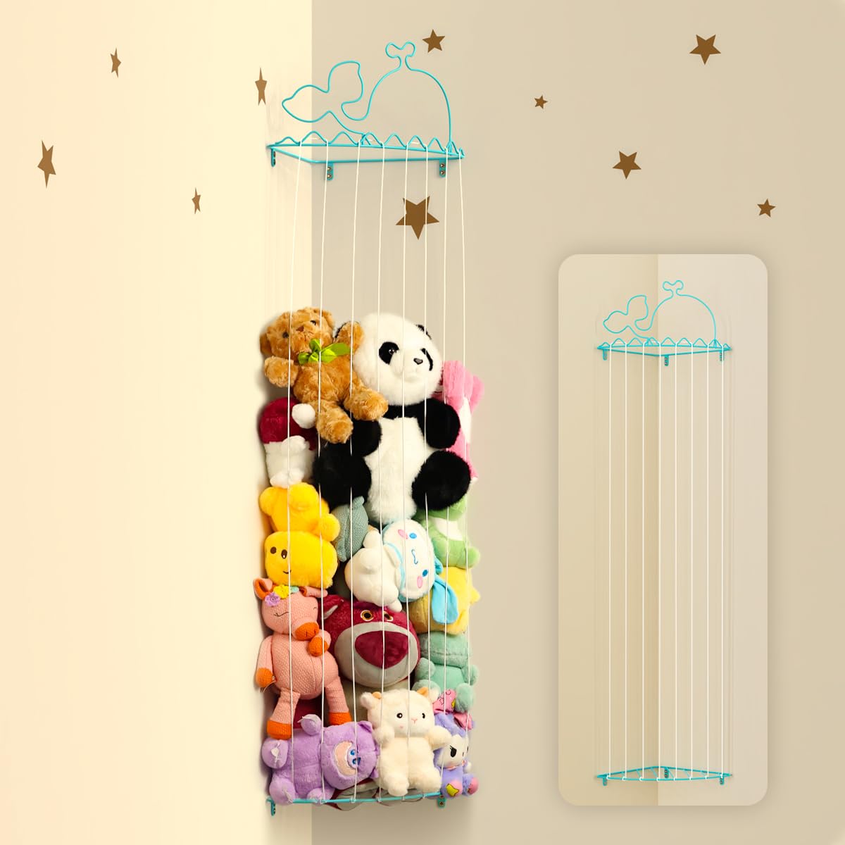 Jripae Stuffed Animal Storage,Stuffed Animal Holder with Adjustable Length,Corner Shelf for Kids Room Decor,Soft Toy Storage Organizer for Living Room,Bedroom,Nursery,Playroom,Kids Room