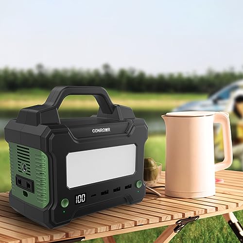 CONROWR 150Wh Portable Power Station Camping Solar Generator Laptop Charger with 150W 110V Peak AC Outlet, USB Ports LED Flashlights, DC Ports for CPAP Home Camping Emergency