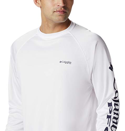 Columbia Men's Terminal Tackle Long Sleeve Fishing Shirt, White/Nightshade Logo, Medium