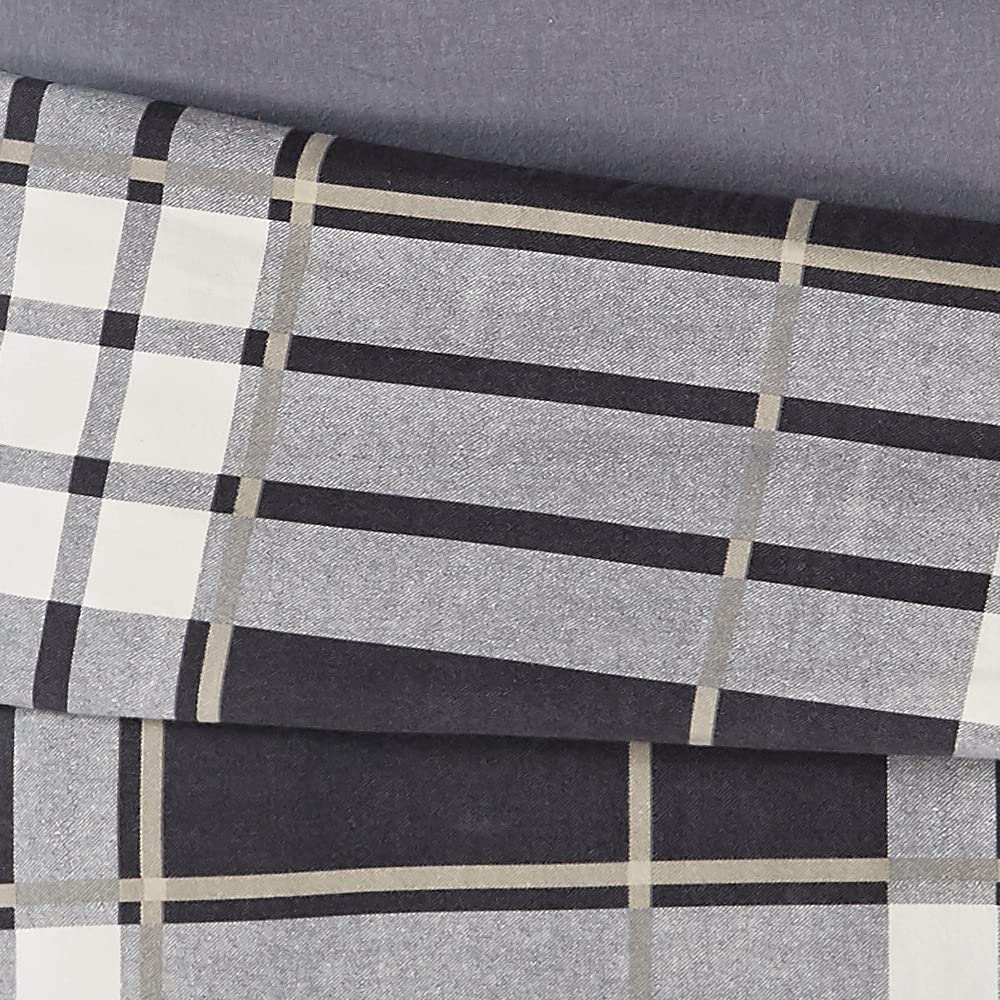 Truly Soft Everyday - Full/Queen 3 Piece Duvet + Sham Set - Milo Plaid Flannel Collection - Grey