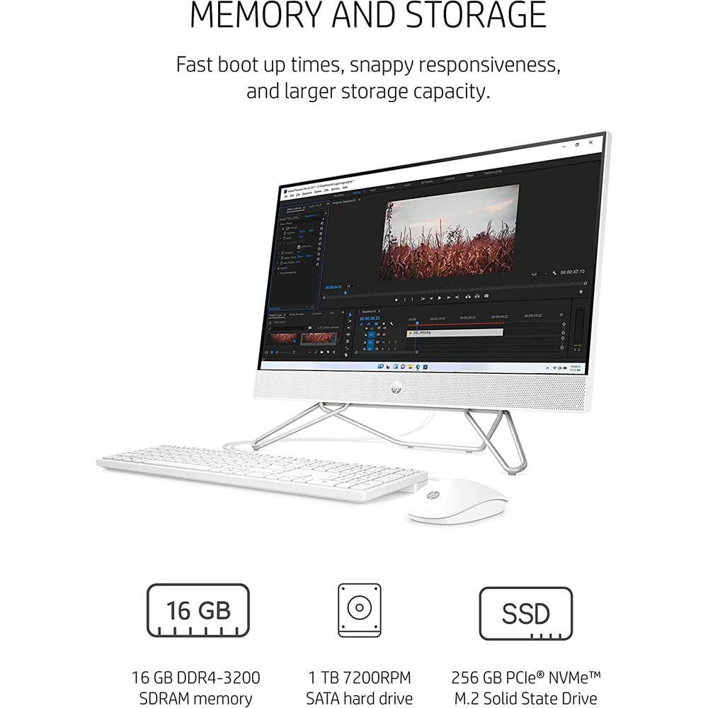 HP 318F1AA#ABA 24 inch All-in-One Desktop AMD Ryzen 7 5700U, 16 GB RAM, 256 GB SSD & 1TB Hard Drive Bundle with Microsoft 365 Personal 15 Month Subscription