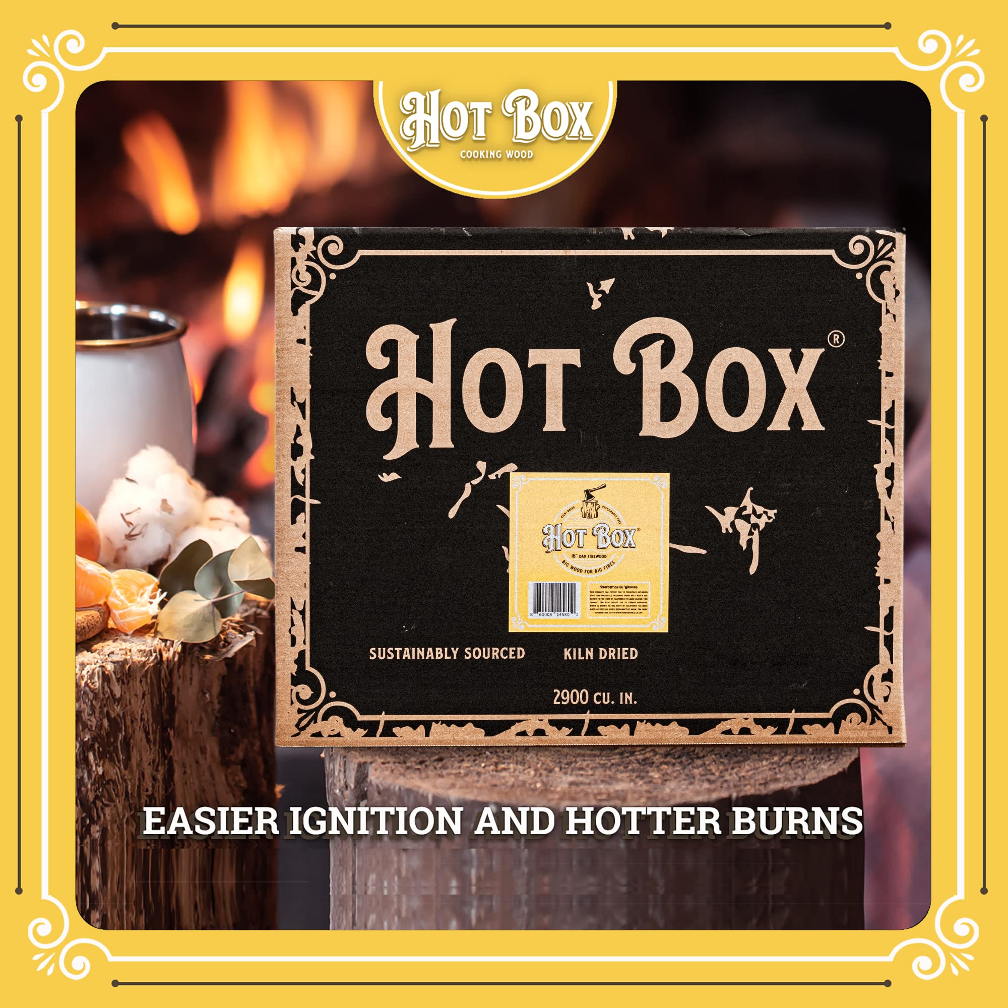 HOT BOX Kiln-Dried Oak Cooking Wood - 8 Inch Cut Logs For Portable Wood-Fired Pizza Ovens and Smokers, 1 Box (1300 Cubic Inches)