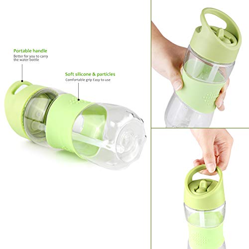 Sivphe Kids Water Bottle with Straw 12oz Leakproof Little School Small Tritan Plastic Drinking Bottle for Boys and Girls Indoor and Outdoor(Green)