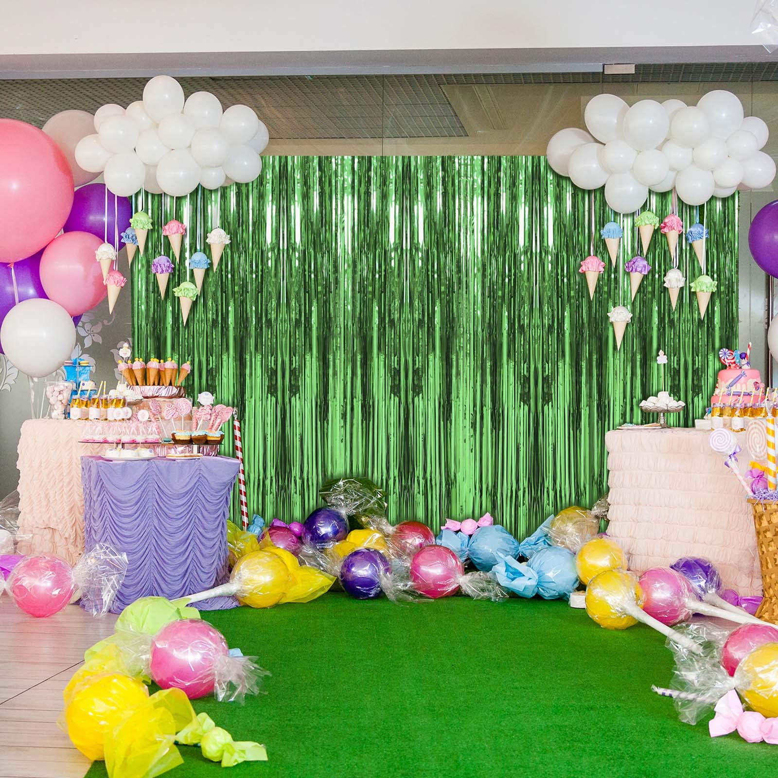 Crosize 3 Pack 3.3 x 9.9 ft Green Foil Fringe Backdrop Curtain, Streamer Backdrop Curtains, Streamers Birthday Party Decorations, Tinsel Curtain for Parties, Galentines Decor, Preppy, Photo Booth