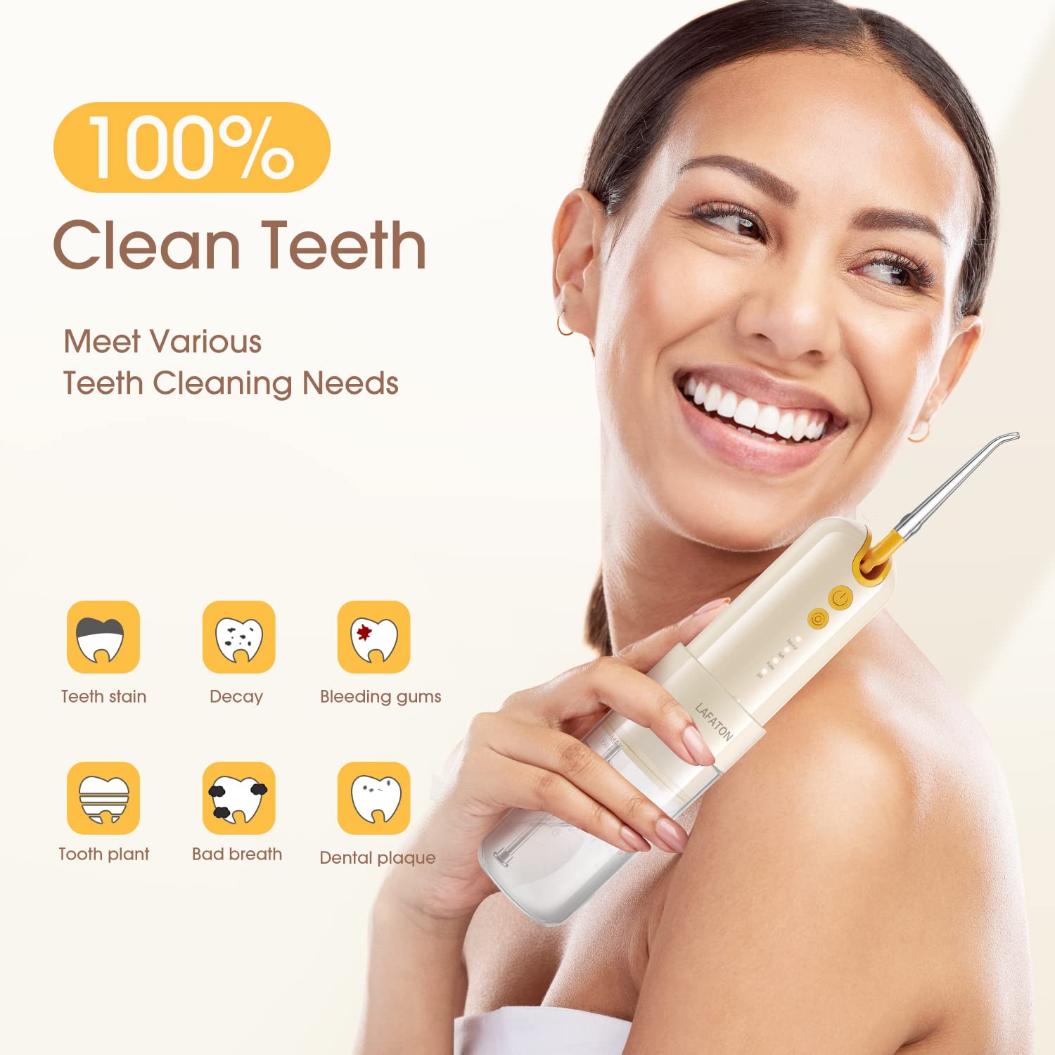 LAFATON Water Flosser Professional for Teeth,Designed for Travel Portable Oral Irrigator,4 Cleaning Modes & 4 Replacement Tips,Electric Rechargeable Teeth Cleaner with Travel Bag