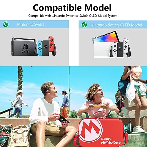 Mario Carrying Case for Nintendo Switch/OLED Model,Deluxe Portable Travel Case Messenger Bag fit Switch Console & Full Set Game Accessories with Mesh Pocket,18 Games & Removable Shoulder Strap