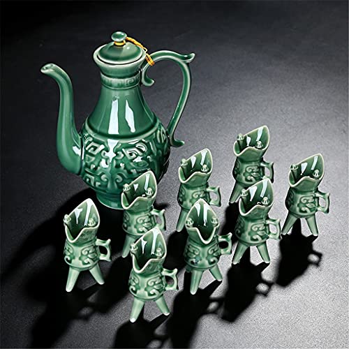 DCOT Ceramic Wine Set Flagon, White Wine Glass, Celadon, Antique Mug, Tripod, Wine Cup, Wine Dispenser Gift (Color : E)