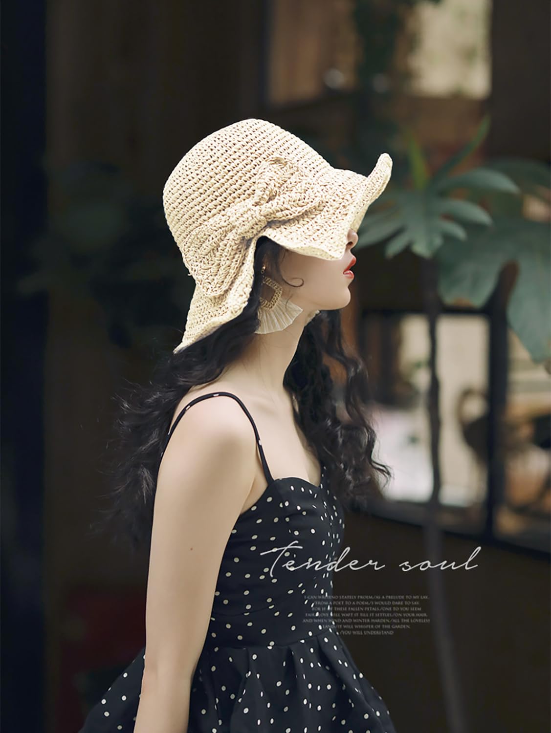 Foldable Wide Brim Floppy Straw Beach Sun Hat,Summer Cap with Bowknot for Women Girls,Strap Adjustable (1 Pack Beige)