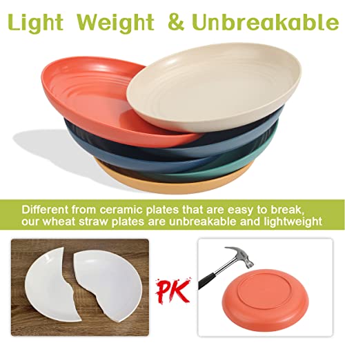 SGAOFIEE 12 PACK 9 Inch Lightweight Wheat Straw Plates, Microwave and Dishwasher Safe BPA Free and Healthy Wheat Straw Plates, Unbreakable Deep Dinner Plates
