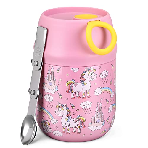JOOPETALK Thermo for Hot Food Kids 17oz Soup Thermo Insulated Food Jar Lunch Container Keeps Hot/Cold Vacuum Stainless Steel Thermo Lunch Box With Handle Folding Spoon for School, Office, Travel