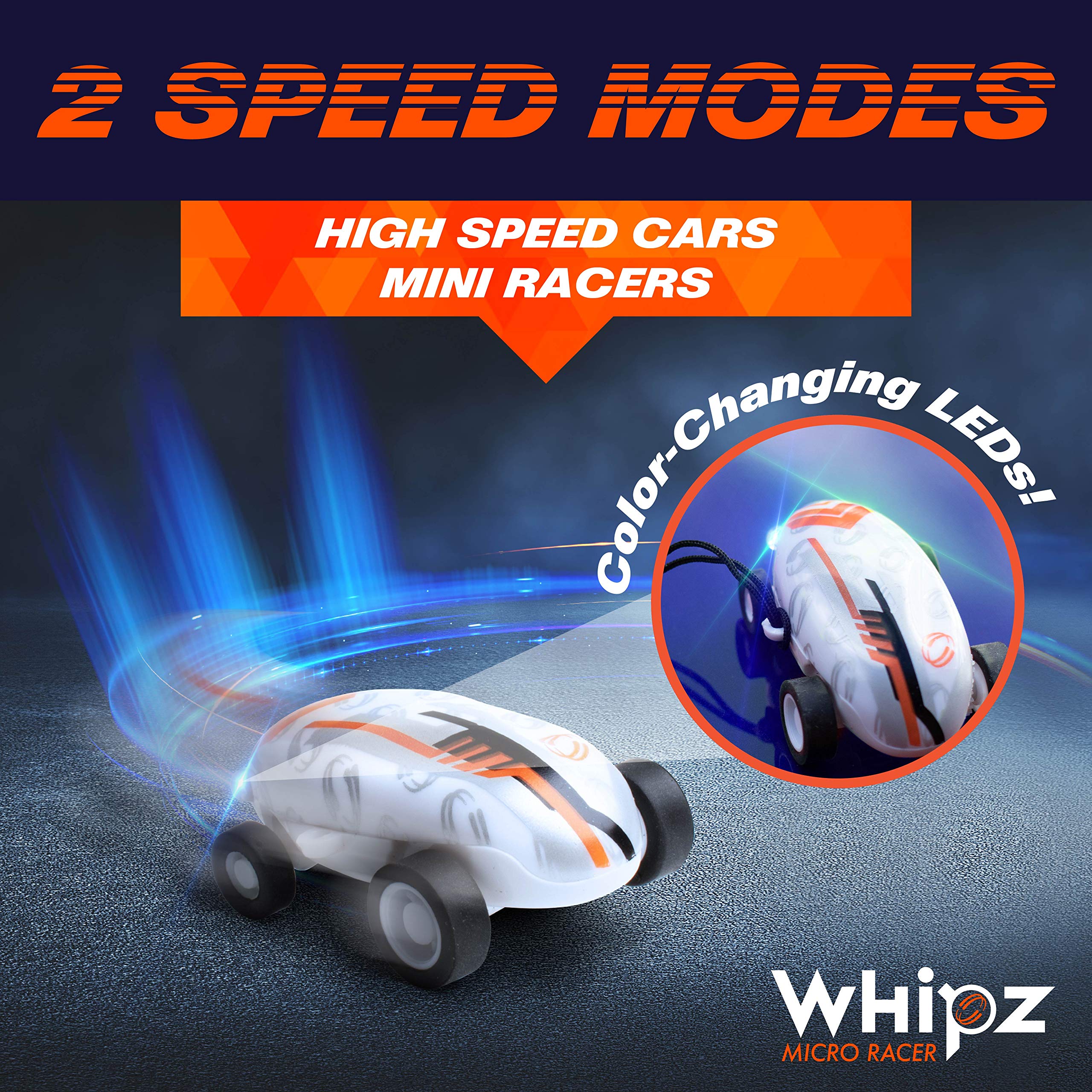 USA Toyz Whipz Micro Racers Toy Cars for Kids - Mini Keychain Car, Glow in The Dark LED Fast Pocket Racer Fidget Toy, Mini Car Spinner with Racing Stunt Ball, Keychain Clip, and USB Charger