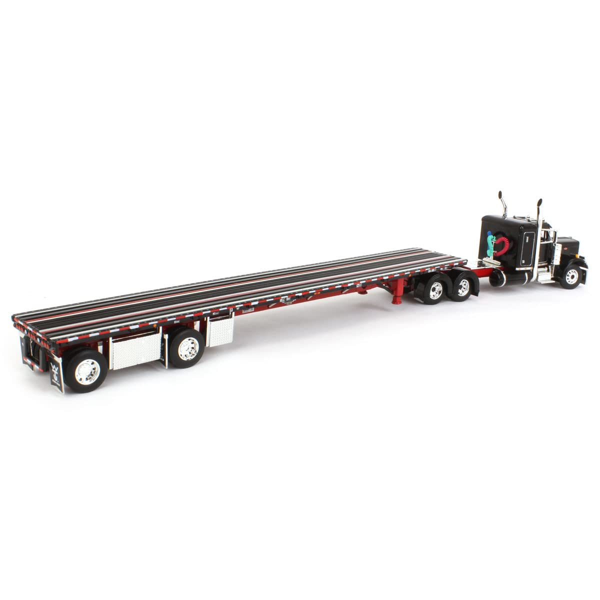 DCP 1/64 Black Peterbilt 359 w/ 63" Flattop Sleeper & 53' Wilson Roadbrute Flatbed Trailer 60-1538