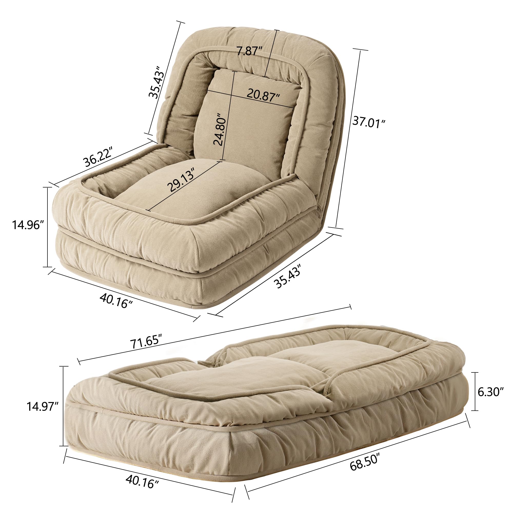 lanoke Foldable Tatami Sofa Bed, Pull-Out Lazy Sofa for Living Room, Bedroom, Backyard, or Balcony, Versatile Human and Dog Bed, Compact Folding Design for Indoor and Outdoor Use (Beige)