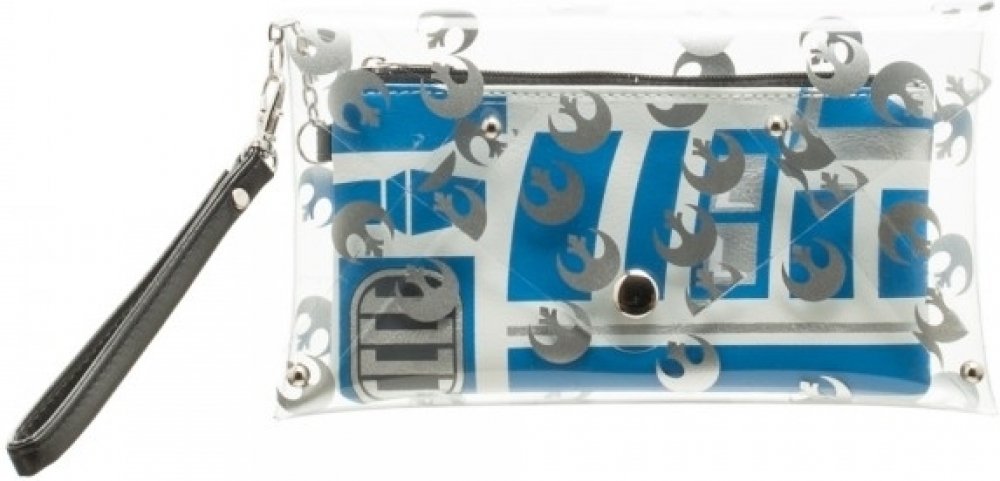 Star Wars R2-D2 Rebel Alliance Clear Envelope Wallet w/ Wristlet & Mini Zip Wallet, 8" x 5"