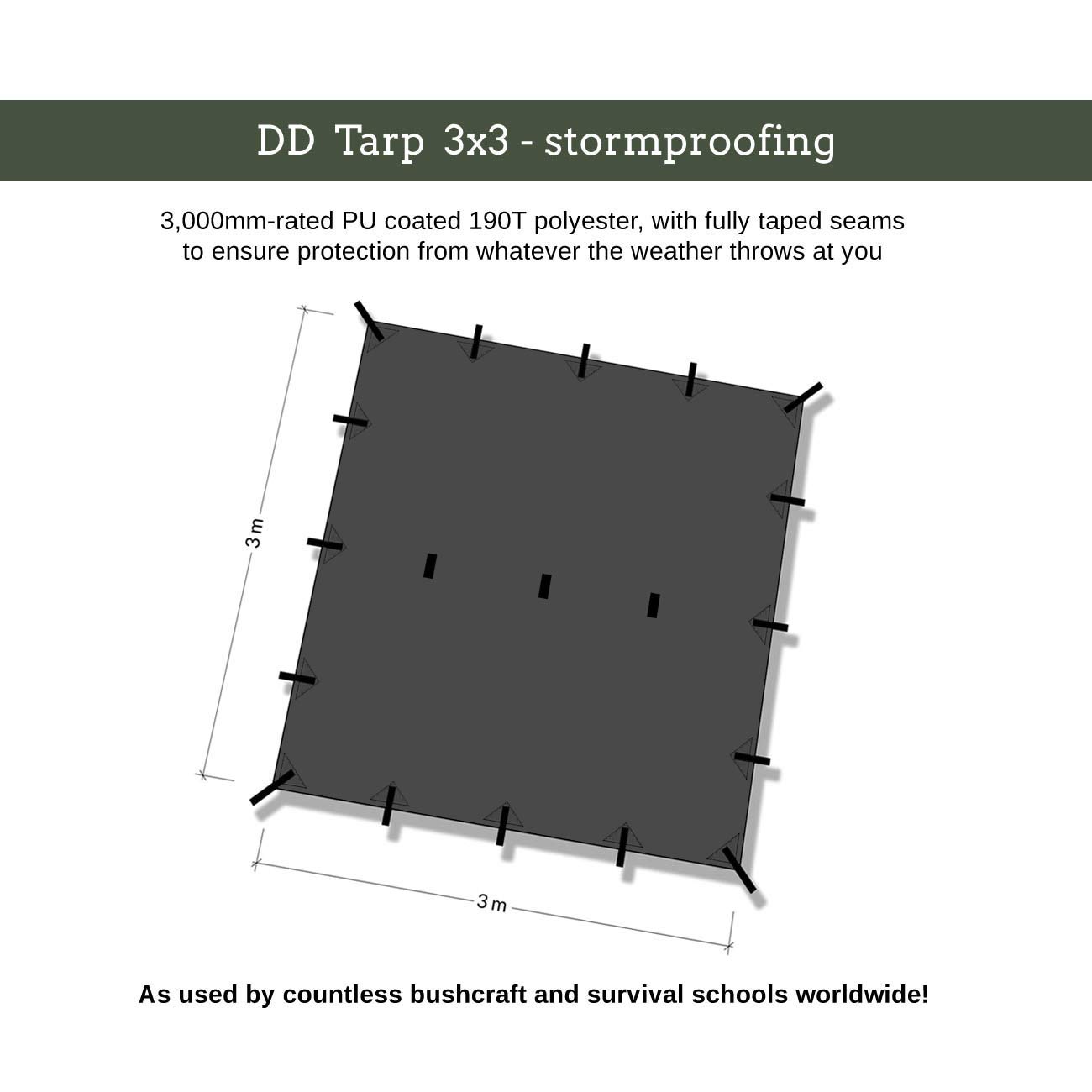 DD Hammocks - DD Tarp 3x3 - Jet Black (10ft x 10ft) - 100% Waterproof - Lightweight & Multifunctional Stealth Rainfly Tarp Tent Shelter for Bushcraft & Camping