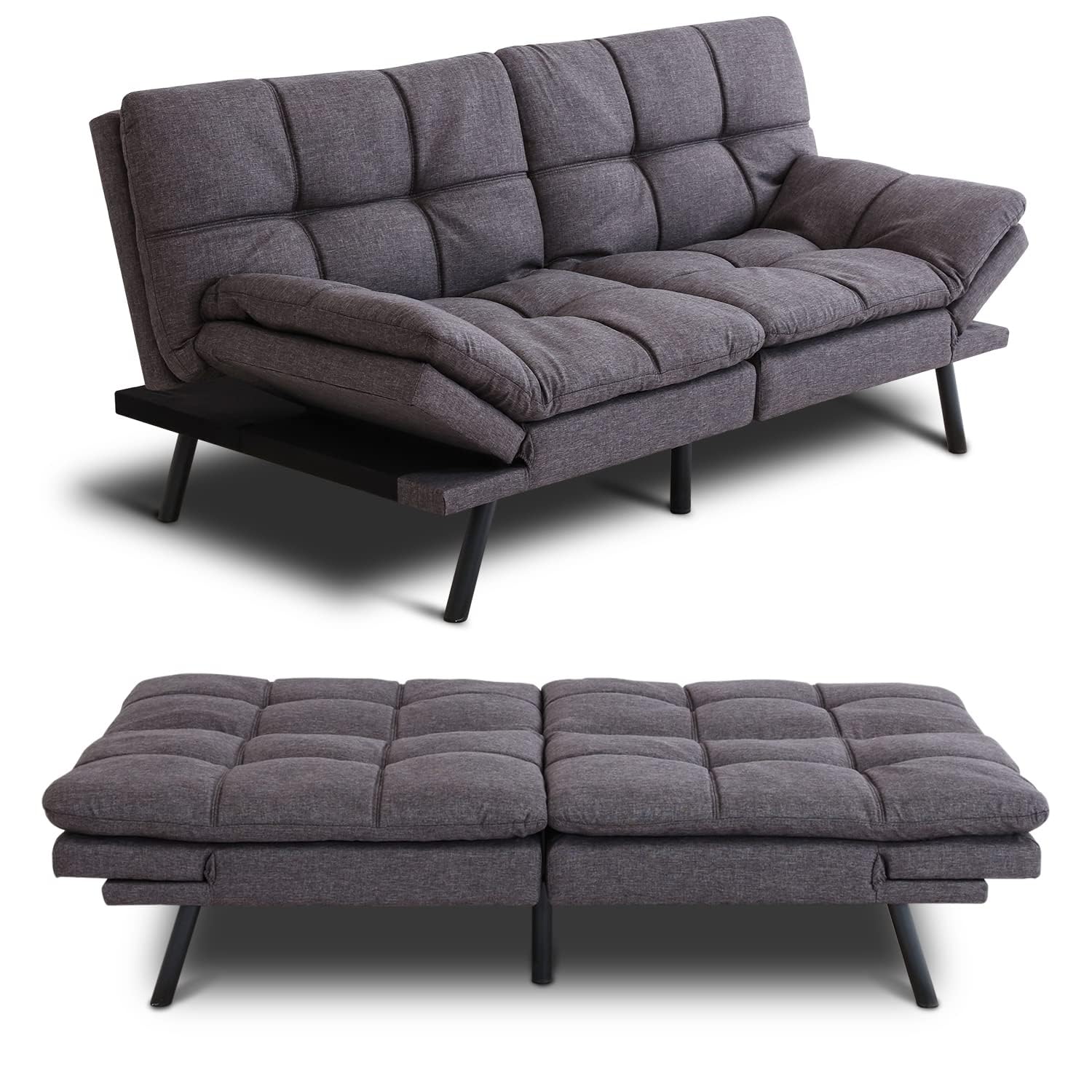MUUEGM Futon Sofa Bed Couch Convertible Futon Couch Bed Memory Foam Sleeper Sofa Bed,Modern Love Seat Daybed Sofa for Living Room,Small Space,Office,Adjustable Backrests Armrests,71",Grey