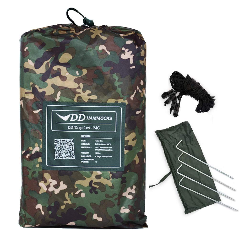 DD Hammocks Tarp 4x4 - MC (13ft x13ft**) - 100% Waterproof - Lightweight & Multifunctional Rainfly Square Camo Tarp Tent Group Shelter for Camping Bushcraft & Scouts
