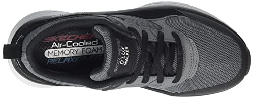 Skechers Men's Walking Sneaker, Black Leather Mesh Charcoal Trim, 7.5