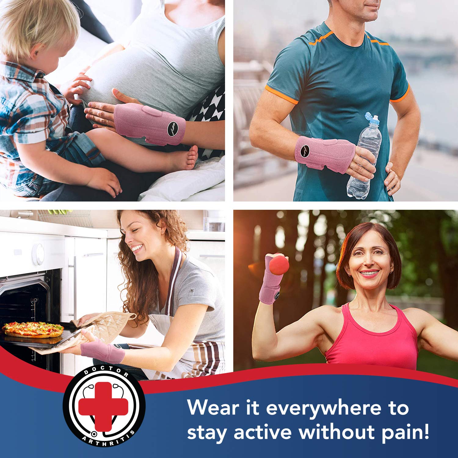 Doctor Developed Comfy,Lightweight,Wrist Support-Strap-Brace-Hand Support, Perfect fit for Right Hand, for Men and Women by Dr Arthritis - Single (Pink)