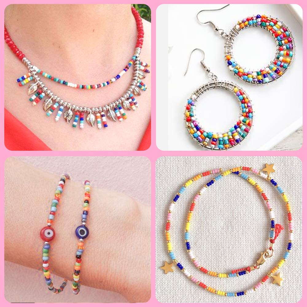 DICOBD Beads Kit for Bracelets, 6000pcs 4mm Glass Seed Beads and 1200pcs Letter Beads with 2 Rolls of Cord for Bracelets Necklaces and Key Chains Making