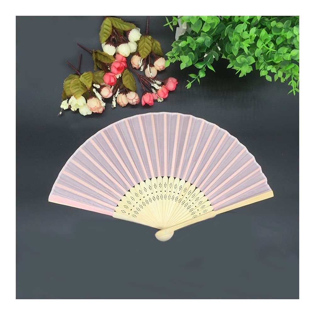 Folding Fan 10Pcs Colorful Pattern Folding Dance Wedding Party Lace Silk Folding Hand Held Solid Color Bamboo Fan Fan (Green(23Cm))